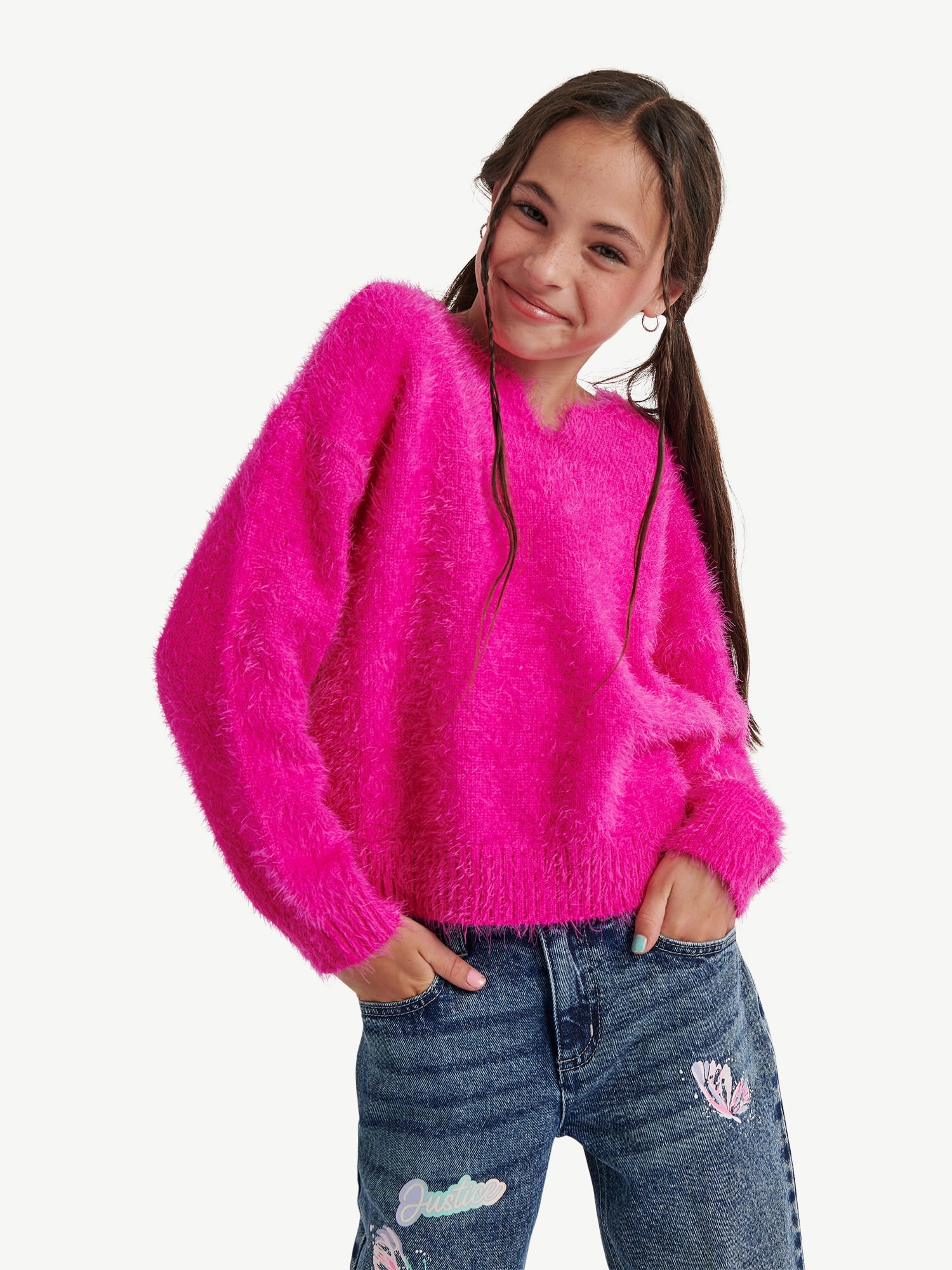 Justice Notch Neck Feather Sweater, Sizes XS-XL & Plus - Walmart.com