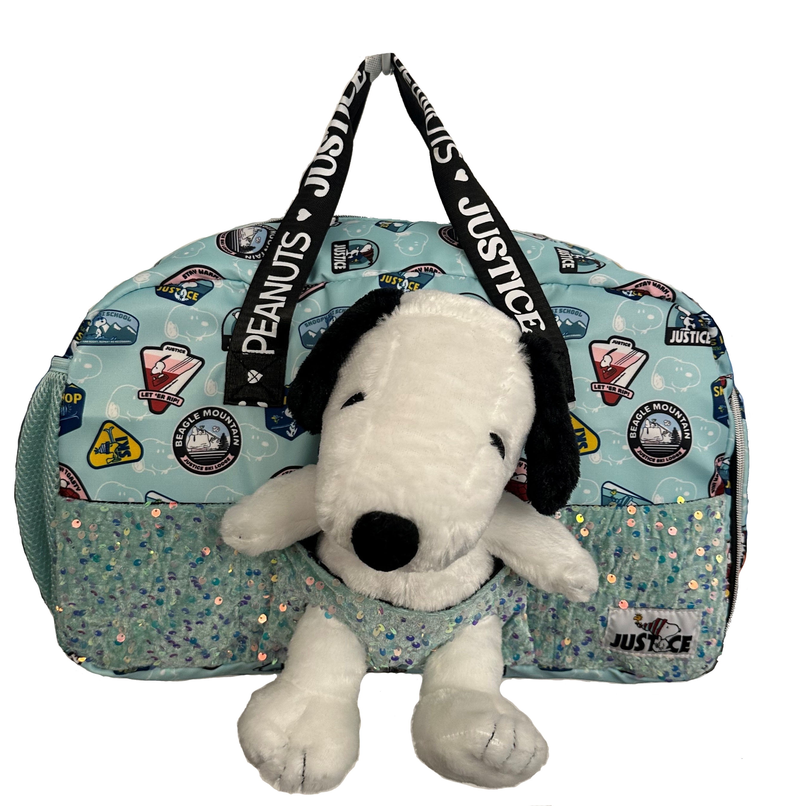 Justice Peanuts Girls Snoopy Duffle Bag with Plush Doll, Turquoise ...