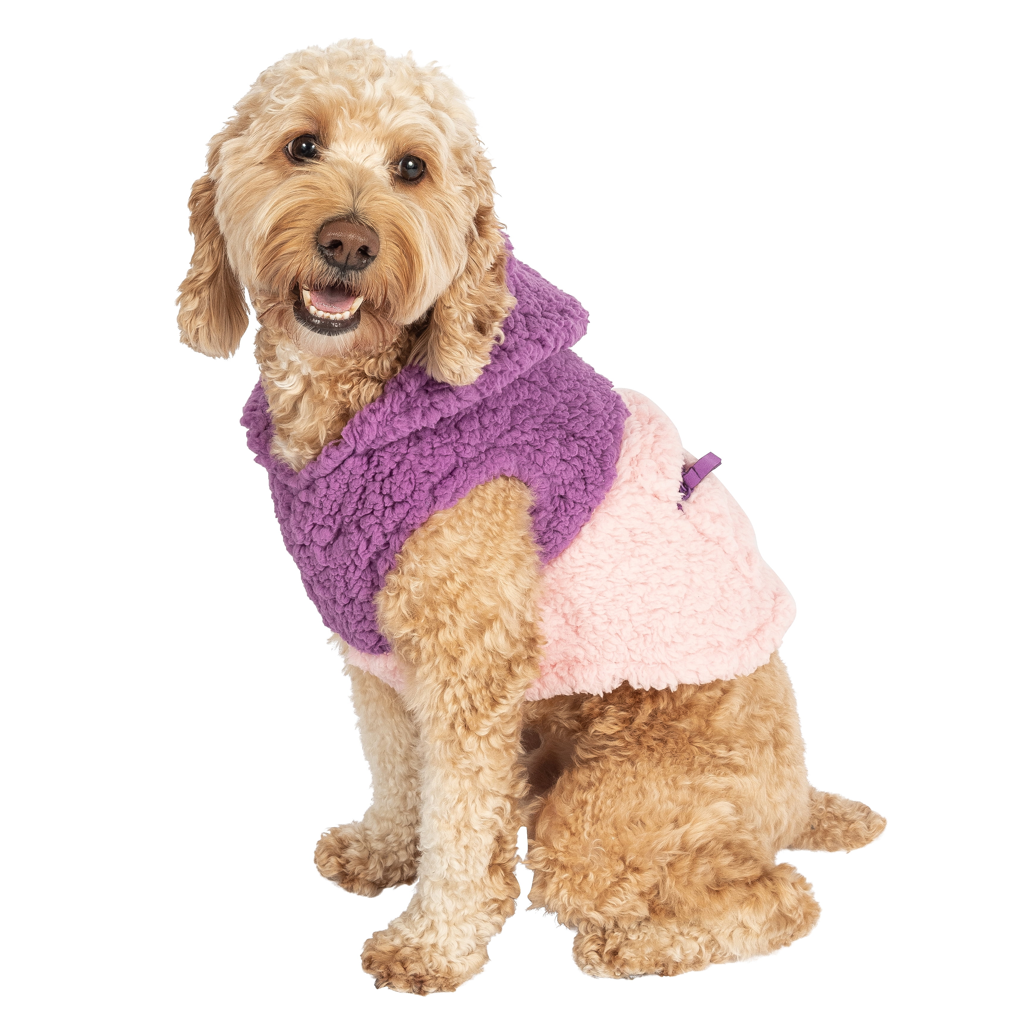 Justice Pet Polyester Sherpa Dog Hoodie With Zip Pocket, Tonal Pink, S ...