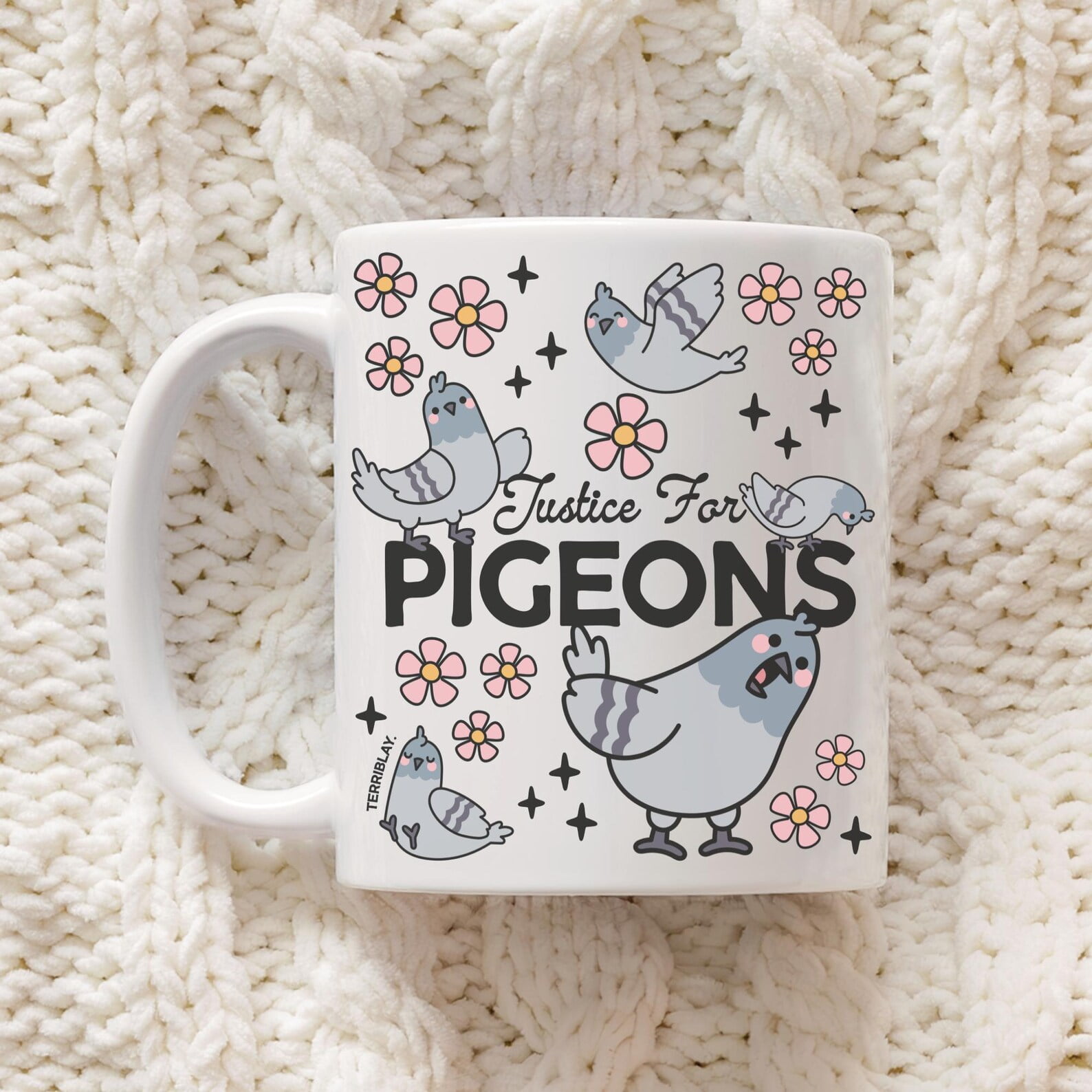 Justice For Pigeons Coffee Mug, Tea Cup, Cute Bird Art, Funny, Quirky ...