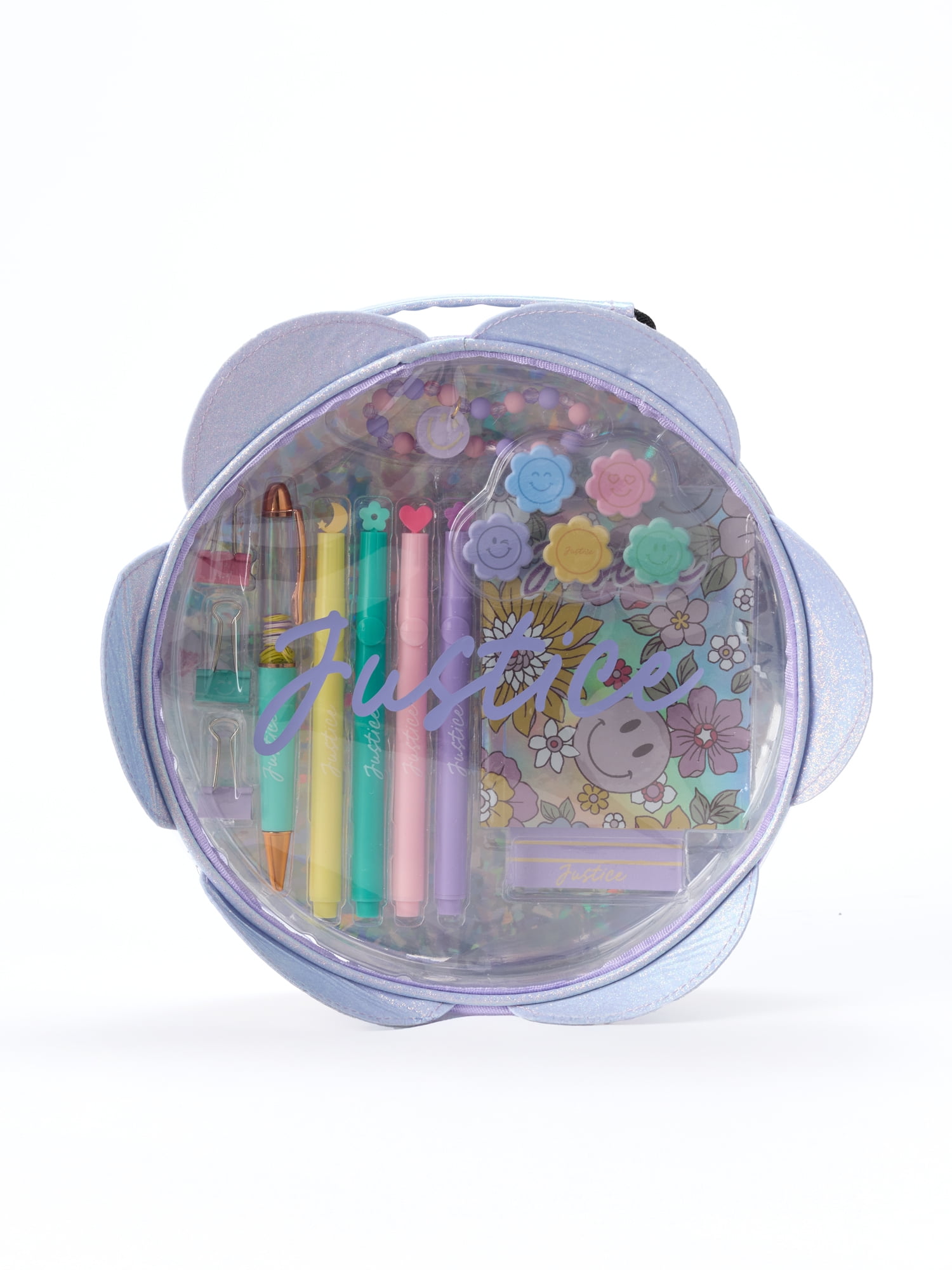 Justice Stationery Set with Purple Daisy Case, 17 Piece Unisex Handbag Set for children ages 6 ...