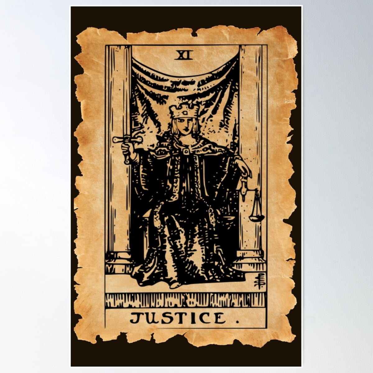 Justice Tarot Card - Vintage Rough Edges Poster Wall Art, Modern Wall ...