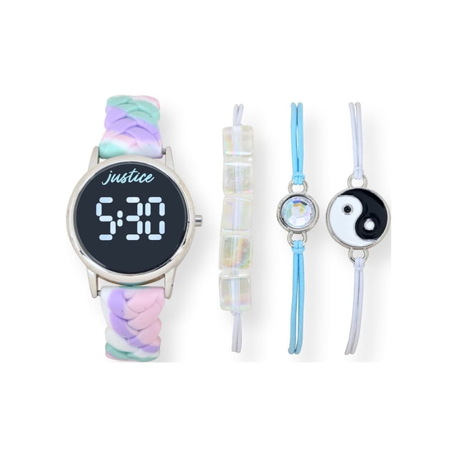 Justice Unisex 4pc Set with Braided Strap Watch and Matching Yin Yang ...