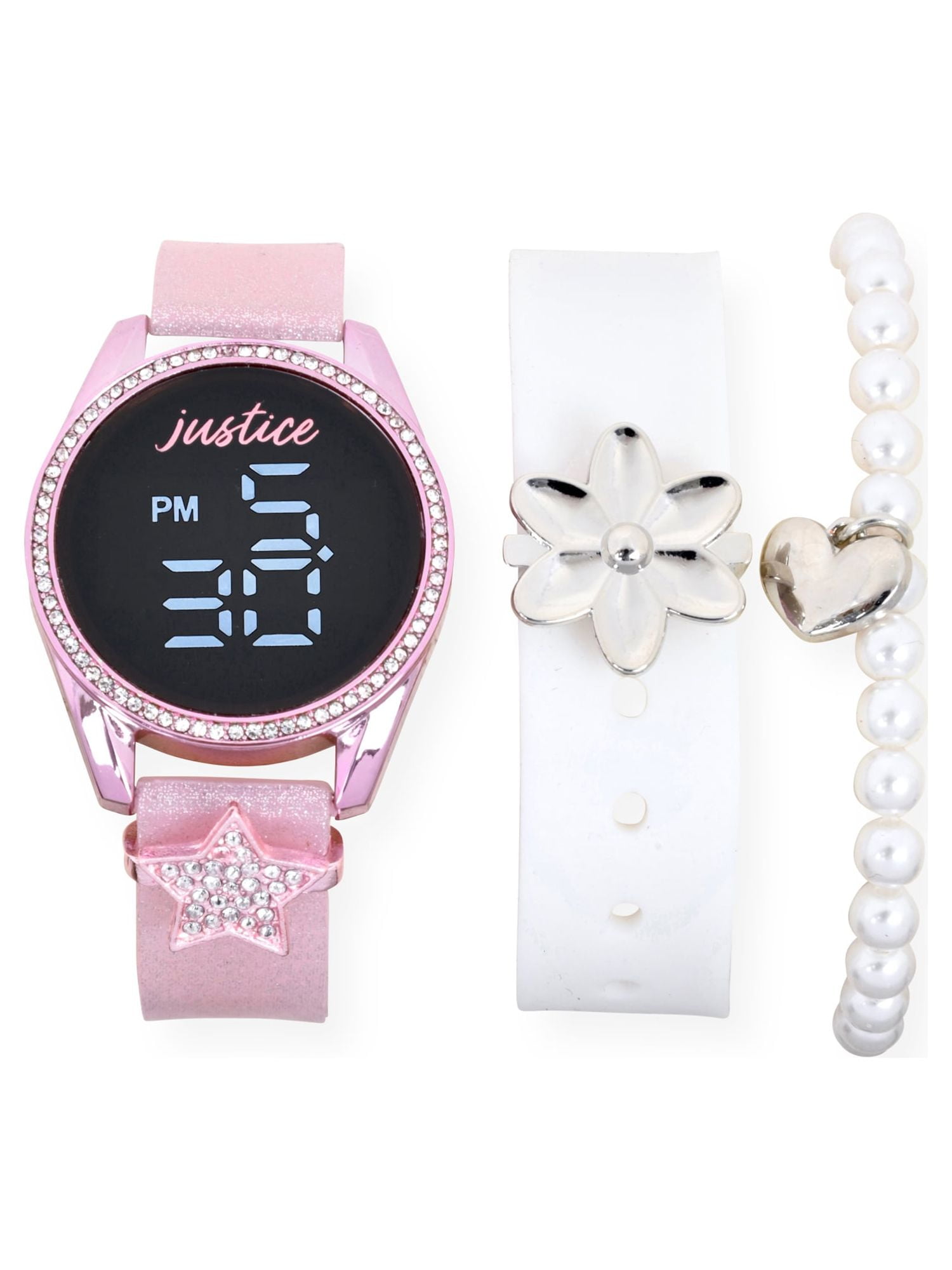 Justice Unisex Interchangeable Band and Charm LED Watch with Justice Unisex Interchangeable Band and Charm LED Watch with
