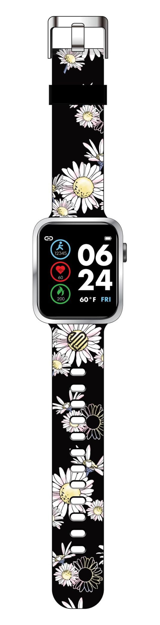 Justice Unisex Tween Smart Watch in Black Daisy Strap with Silicone ...