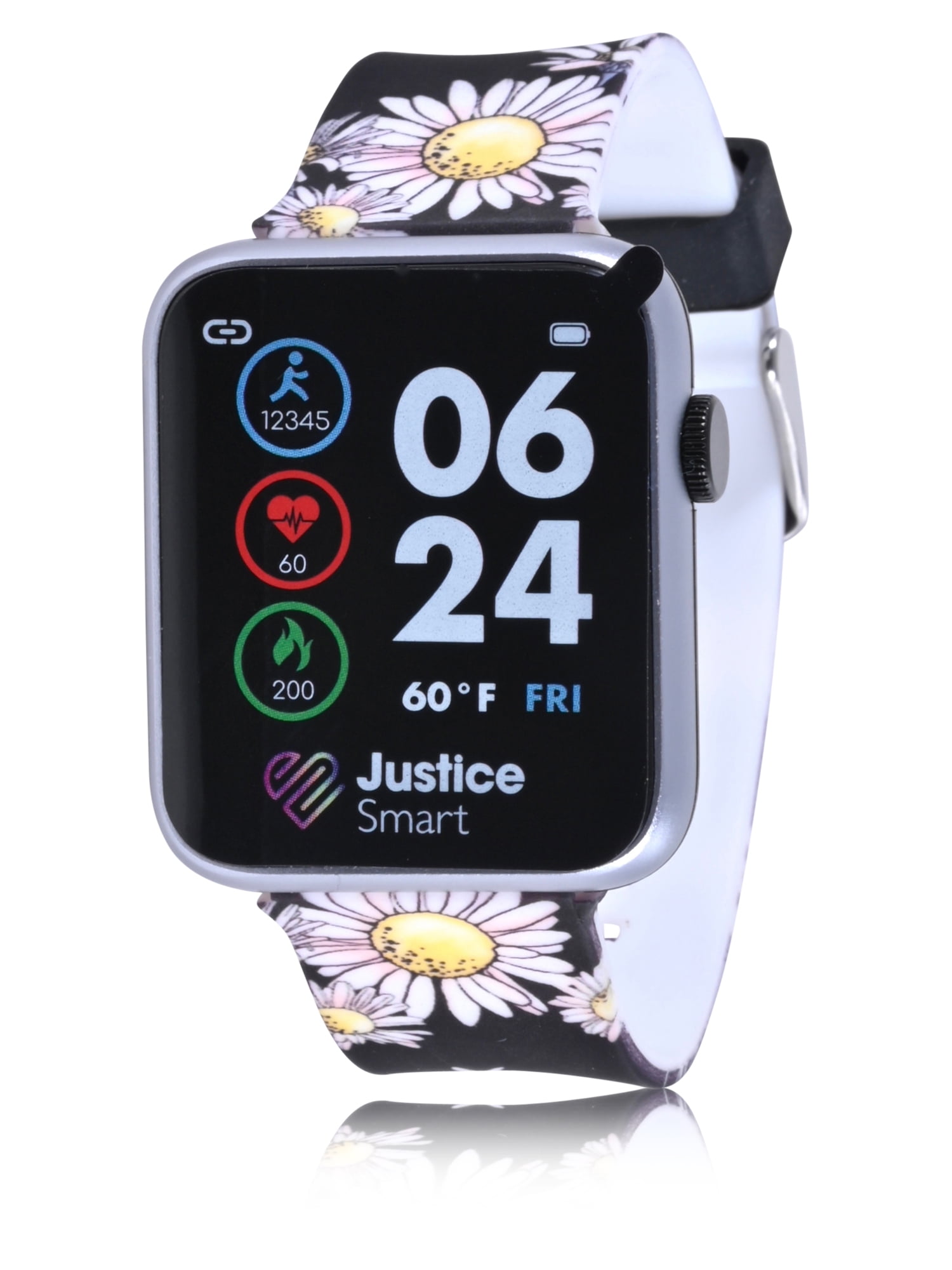 Justice Unisex Tween Smart Watch in Black Daisy Strap with Silicone ...
