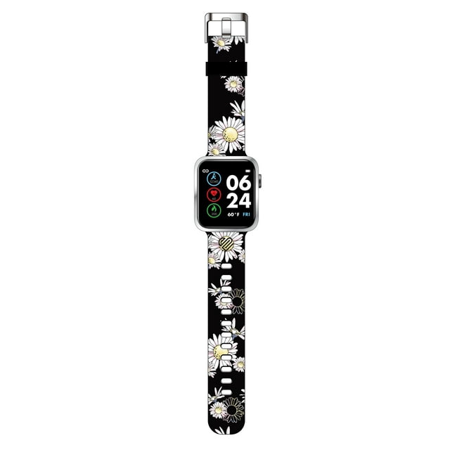 Justice Unisex Tween Smart Watch in Black Daisy Strap with Silicone ...