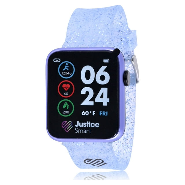 Justice Unisex Tween Smart Watch with Silicone Strap with Blue Glitter ...