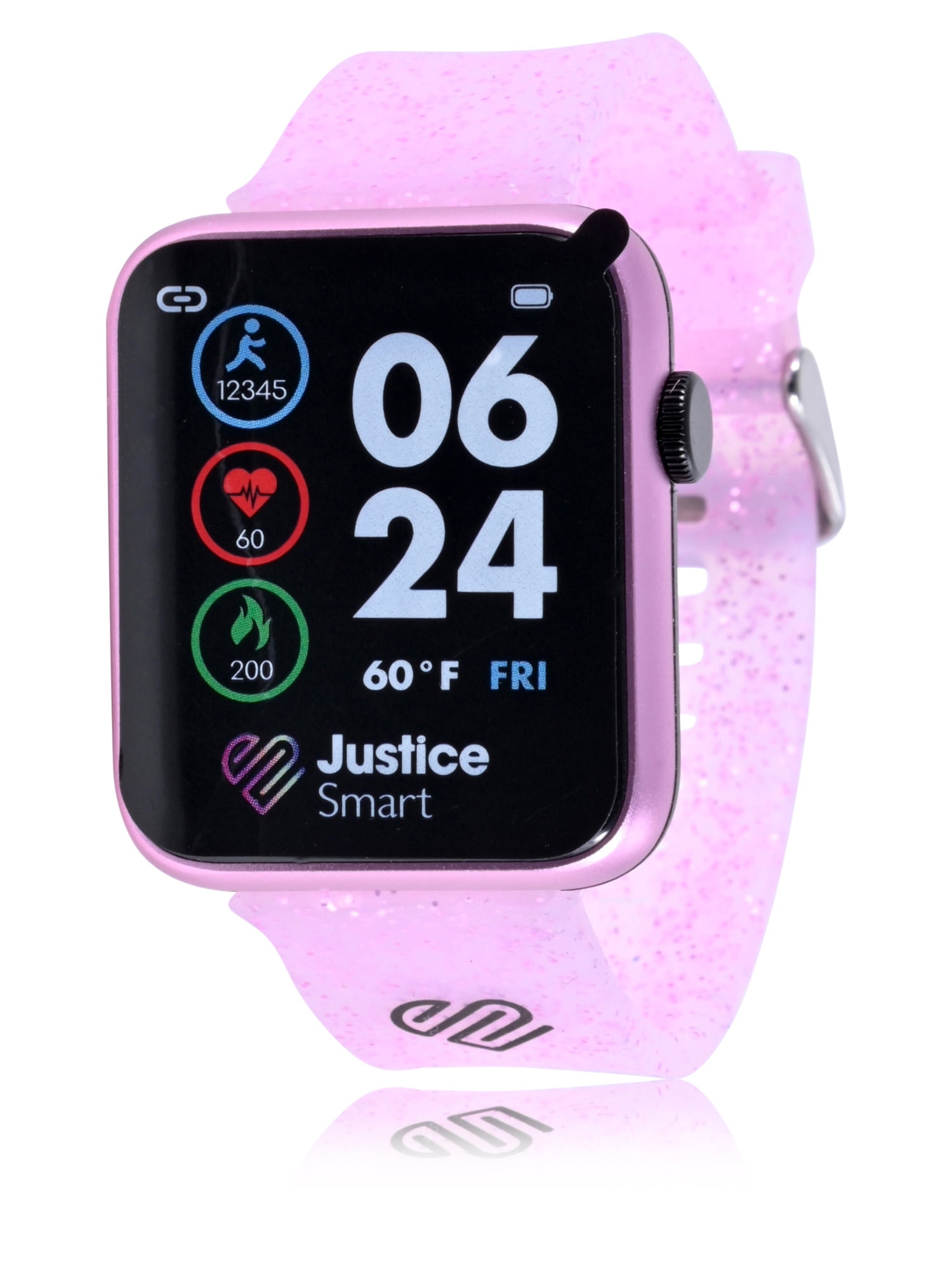Justice Unisex Tween Smart Watch with Silicone Strap with Pink Glitter ...