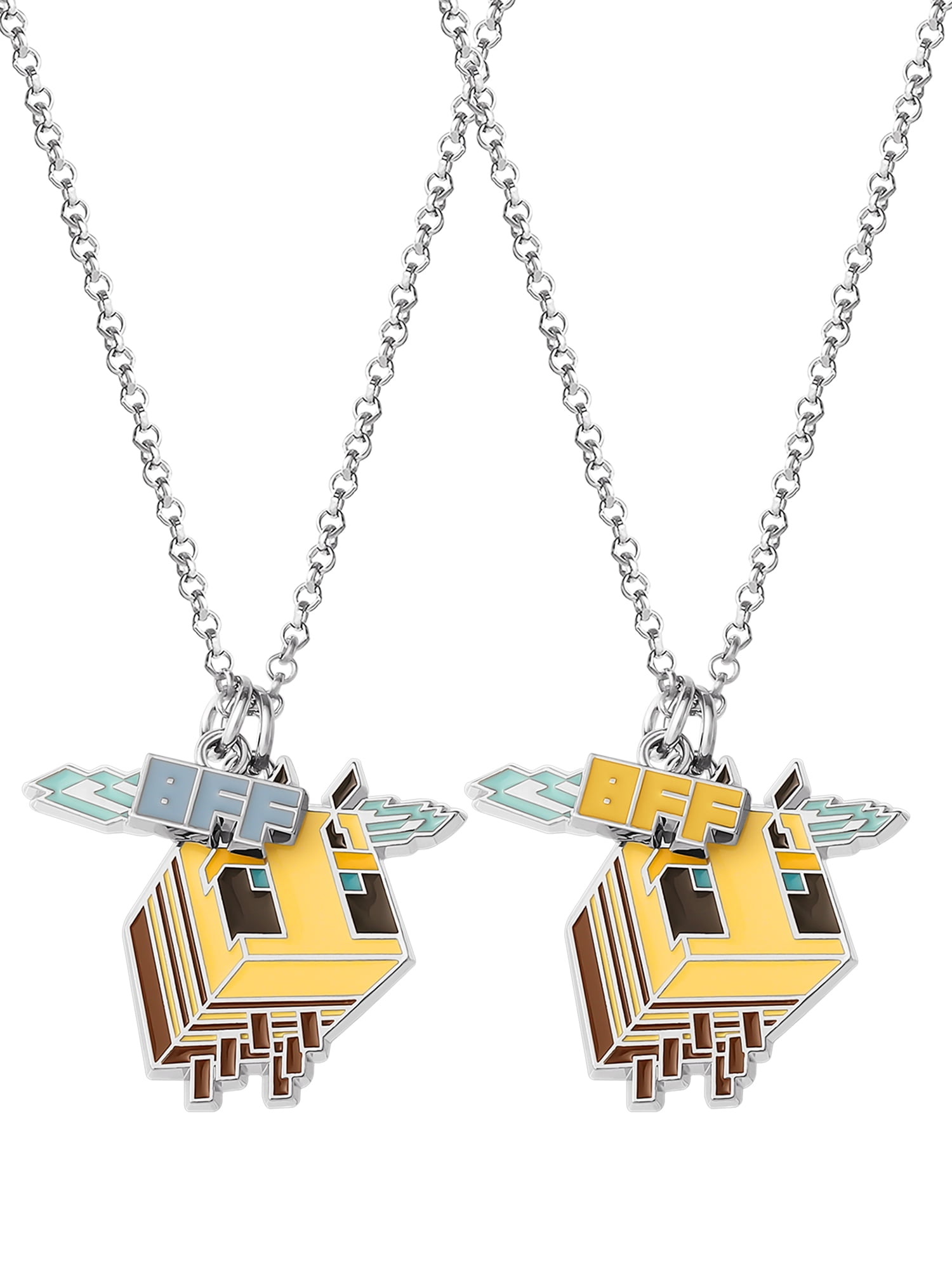 Justice x Minecraft Bee Design BFF Pendant Set, Silver-tone, 16" + 3 ...