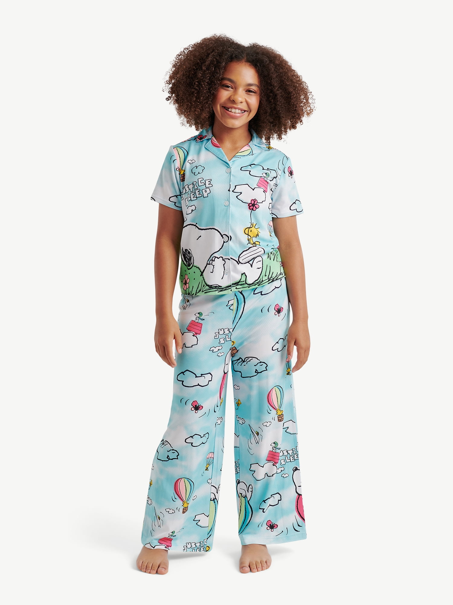 Justice Snoopy Girls Pajama Set - Short Sleeve Top & Pants, Sizes 5-18 ...