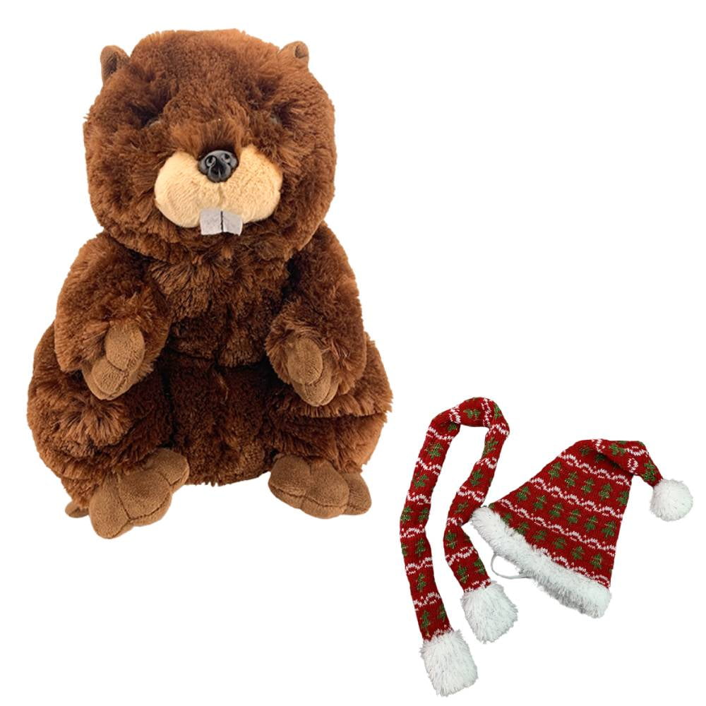 Justin Beaver 16 Inch Plush Toy with Festive Knit Hat & Scarf Combo ...