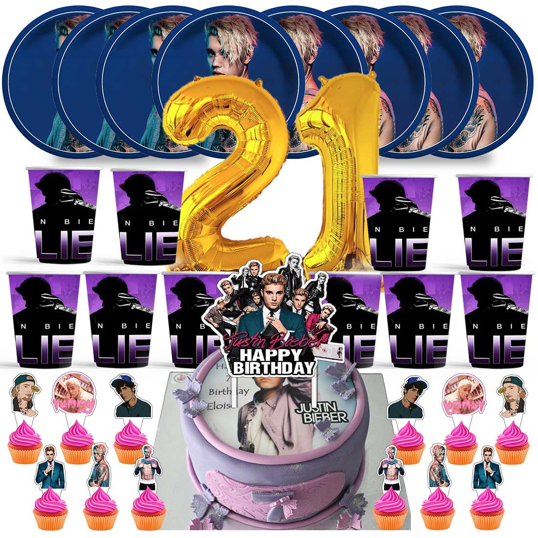 Justin Bieber Birthday 21th Cups Party Supplies Plates Fans Decorations ...