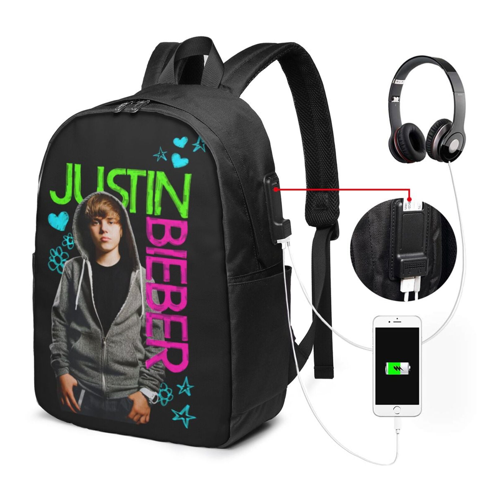 Justin Bieber Custom Backpack Zipper Double Layer Large Capacity ...