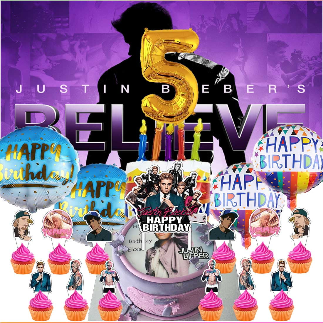 Justin Bieber Party Supplies Decor 5th Kit Balloons Birthday Cake ...