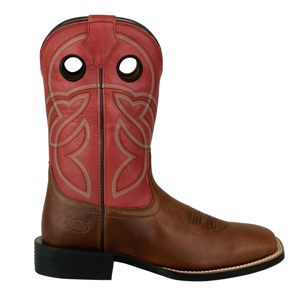 Justin Boots Mens Lubbock 11 Inch Embroidered Square Toe Pull On Cowboy ...