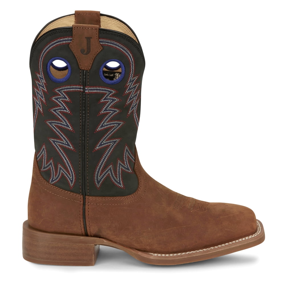 Justin Boots Mens Show Stopper Square Toe Pull On Cowboy Mid Calf Boots ...