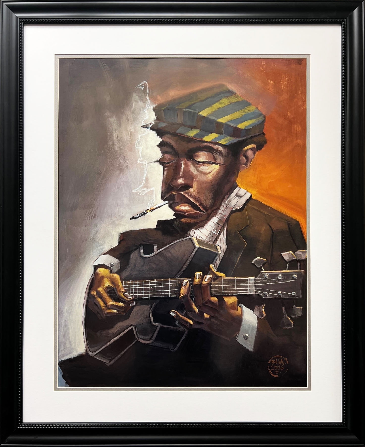 Justin Bua "Blues Man" NEW Custom FRAMED African American Art Generic ...
