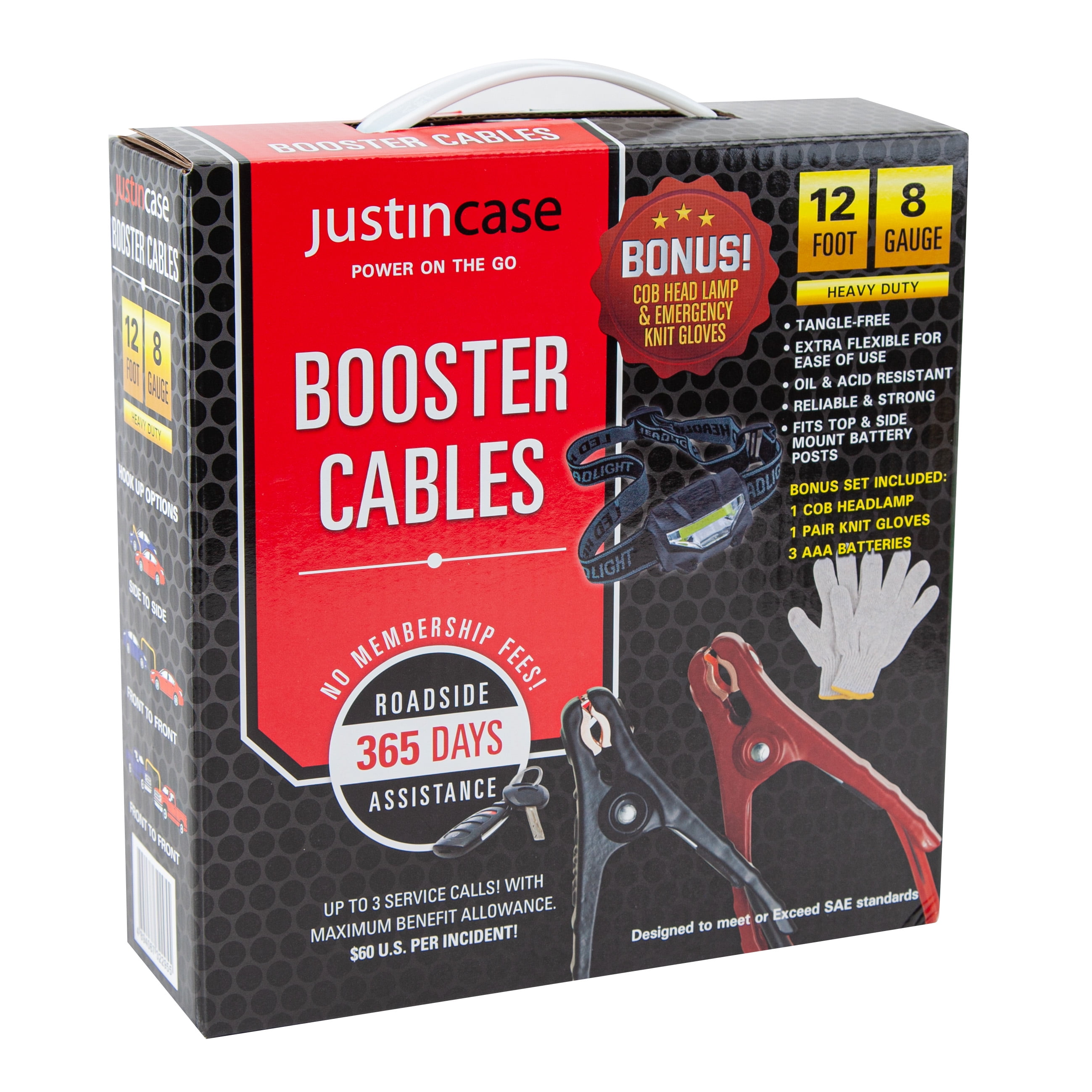 Justin Case 12 Foot 8 Gauge Heavy Duty Grade Jumper Booster Vehicle ...