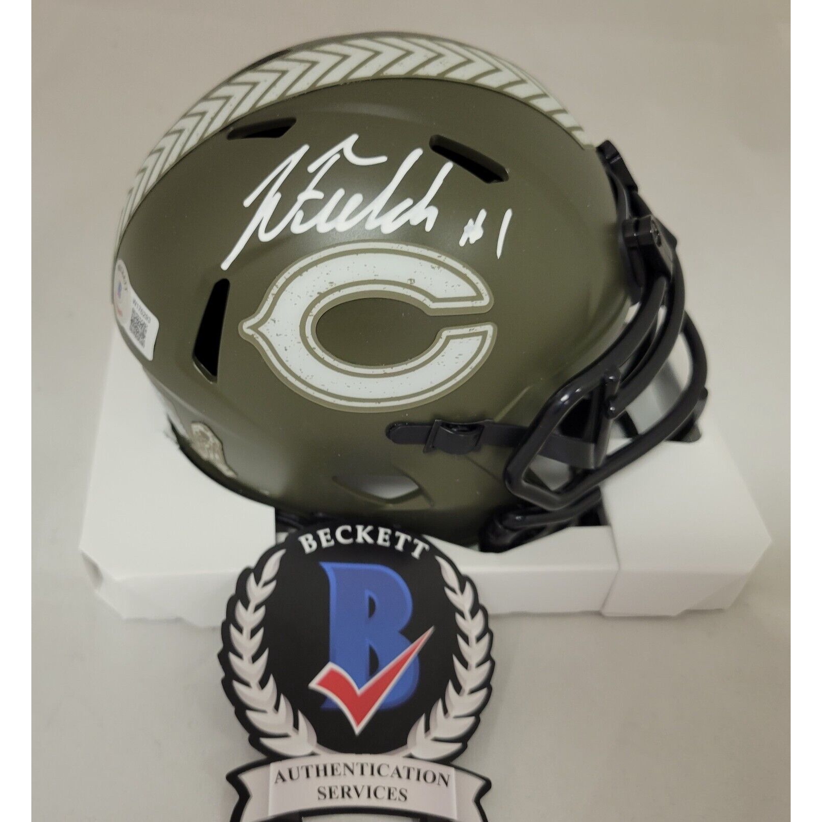 Justin Fields Signed Chicago Bears Salute to Service Mini Helmet ...