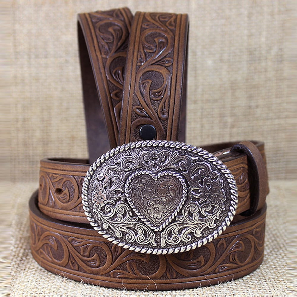 Justin Girls Aged Bark Western Scroll Trophy Belt 815BD - Walmart.com