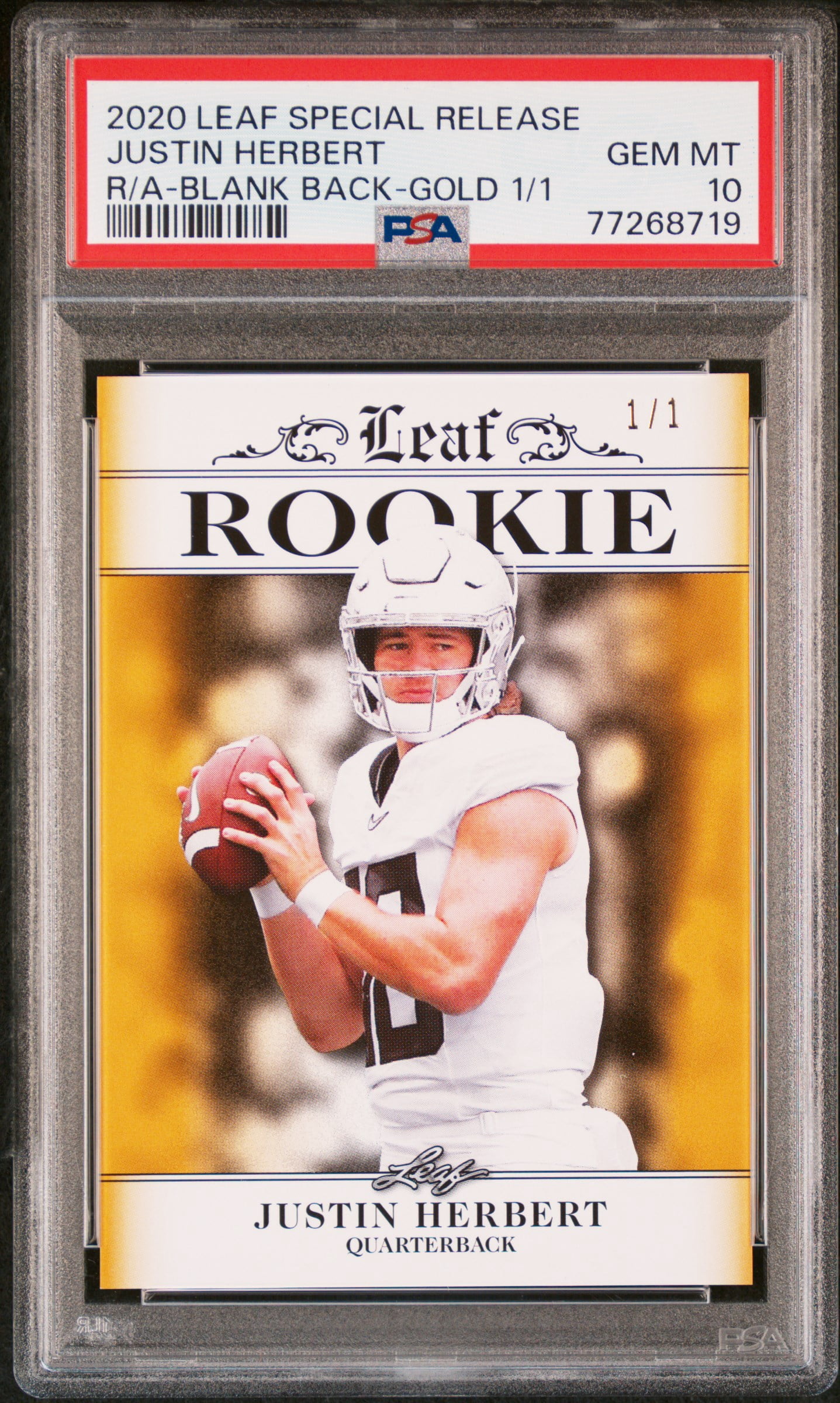 Justin Herbert PSA 10 2020 Leaf Exclusive #4 Rookie Card Blank Back ...