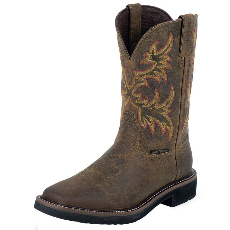 Justin Men's Driller Western Work Boot Soft Toe Brown 8.5 D(M) US ...