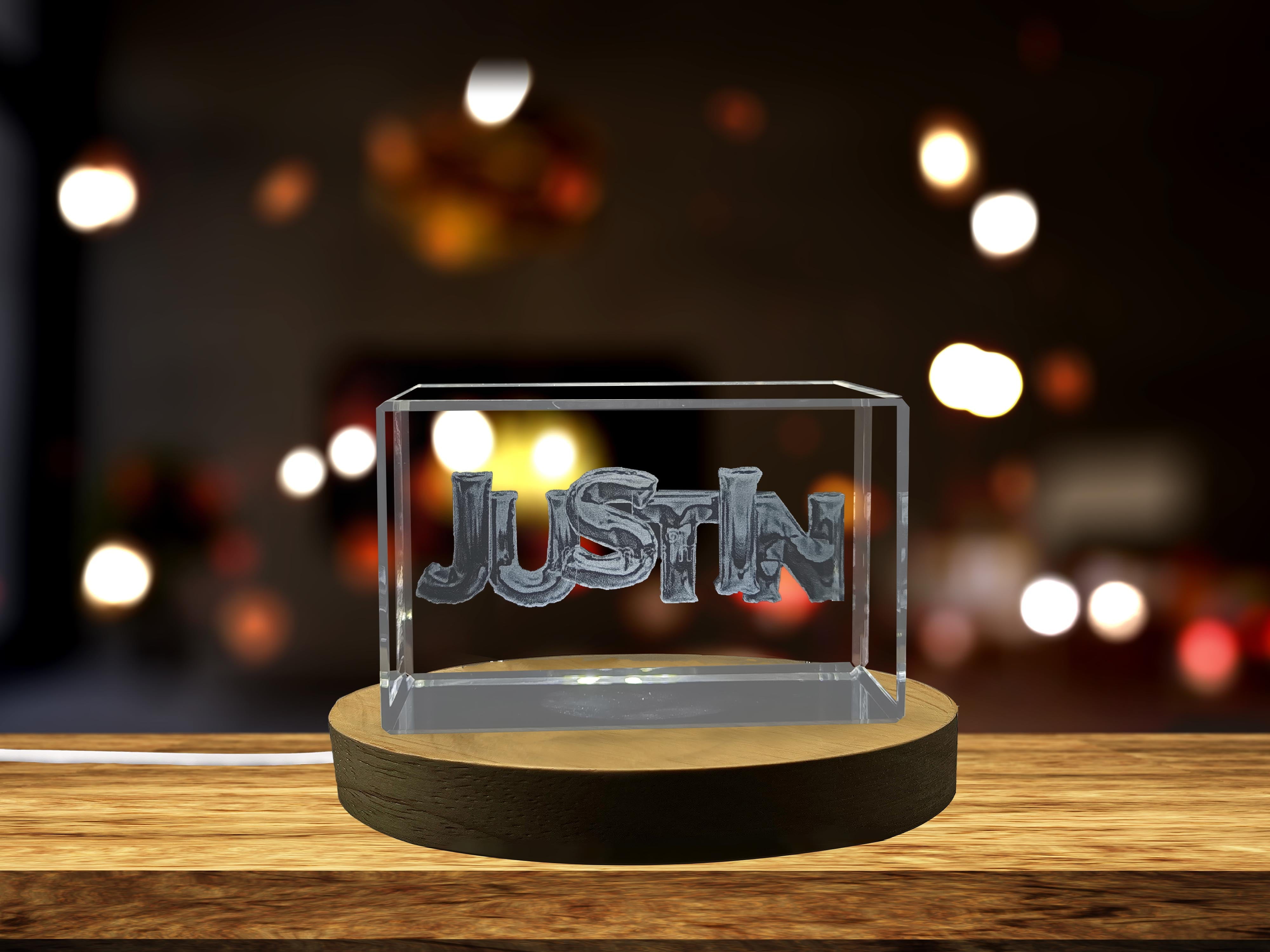 Justin| Names Art 3D Engraved Crystal - Walmart.com