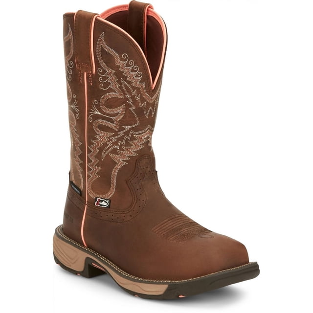 Justin Womens Rush Sq Toe ST Boots 1 RURAL CHOCOLATE WATER BUFFALO ...