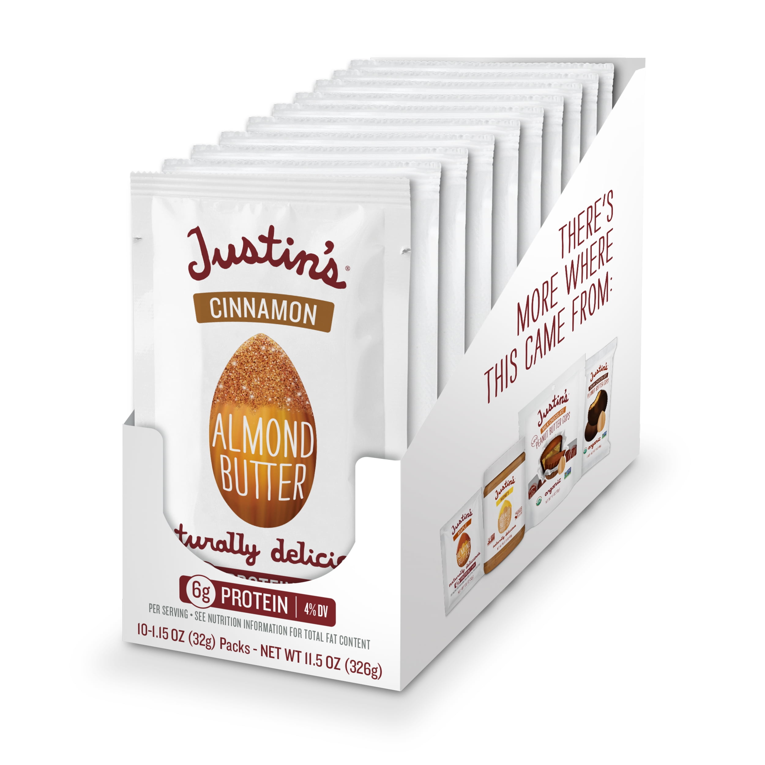 Justin's Cinnamon Almond Butter Squeeze Pack 1.15 oz 10 Pack - Walmart.com
