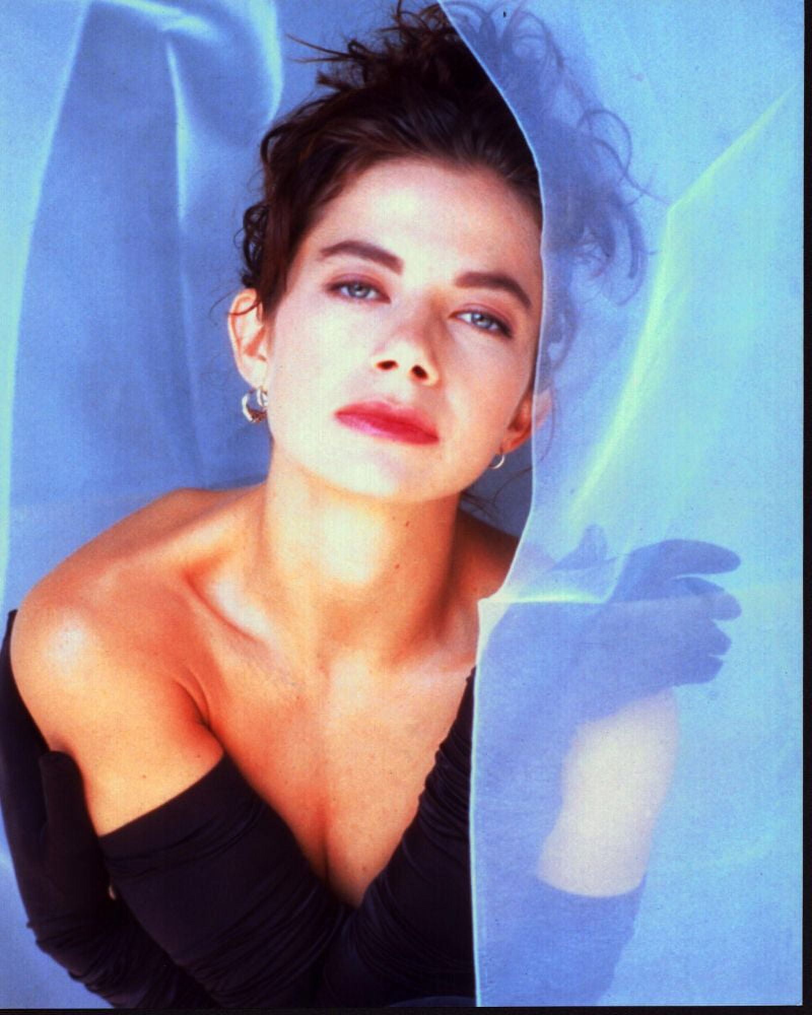 Justine Bateman Wearing Black Gloves Behind Sheer Curtain Photo Print