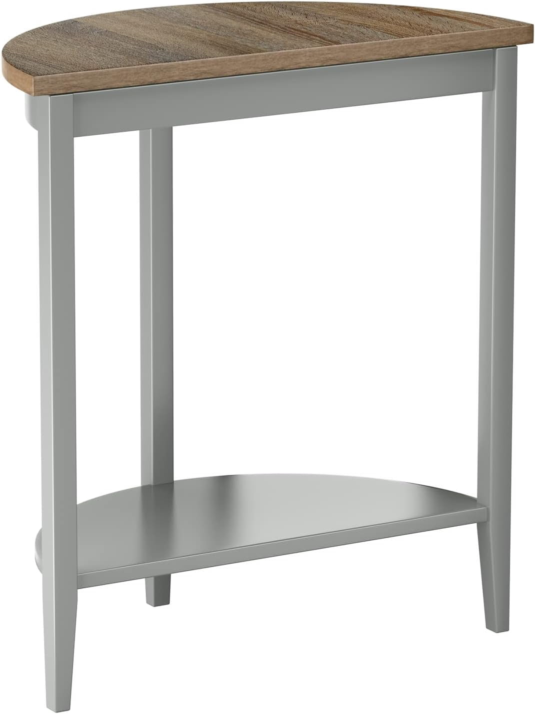 Justino Half Moon Wooden Console Table with Bottom Shelf in Gray Oak ...