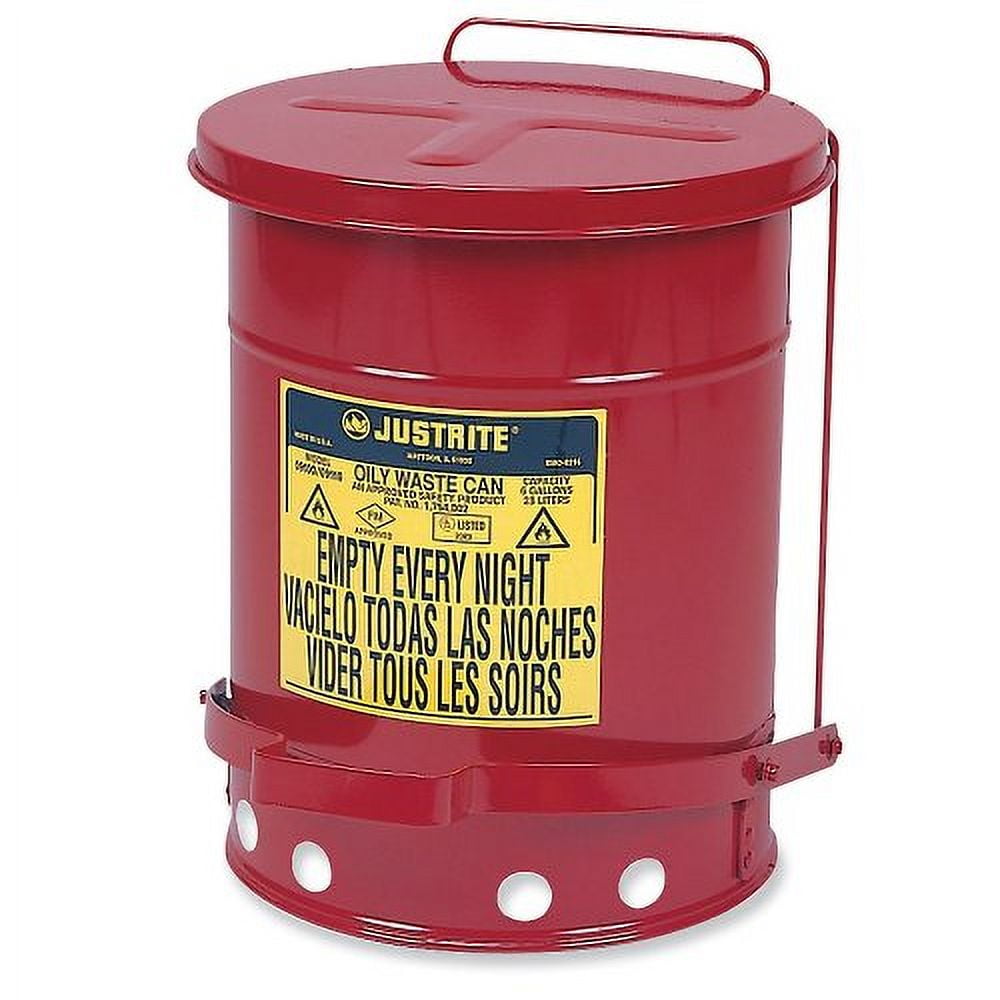 Justrite 09100 Oil Waste Can, Self-Closing, 6 Gal, Red - Walmart.com