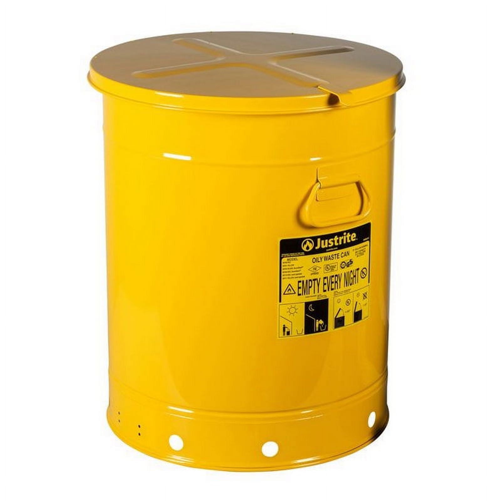 Justrite 09711 21 Gallon, Oily Waste Can, Hand-Operated Cover, Yellow ...