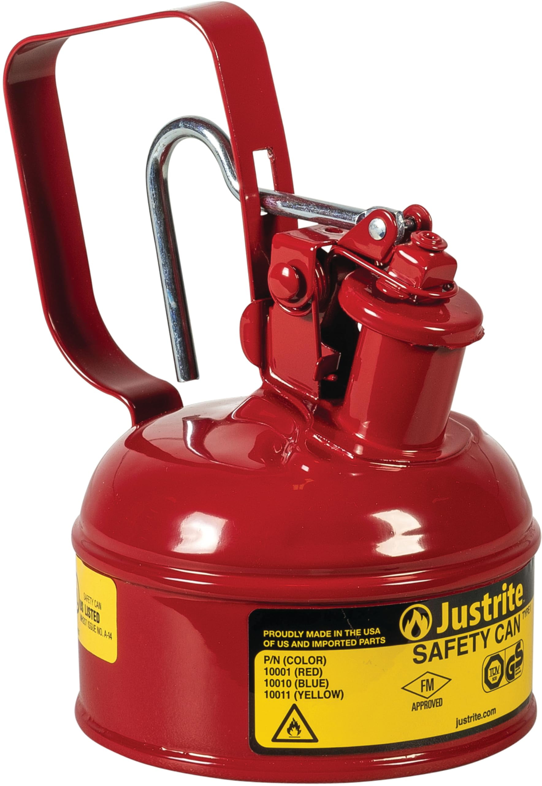 Justrite 1 Gallon Type I Red Safety Gas Can for Gasoline with Flame ...