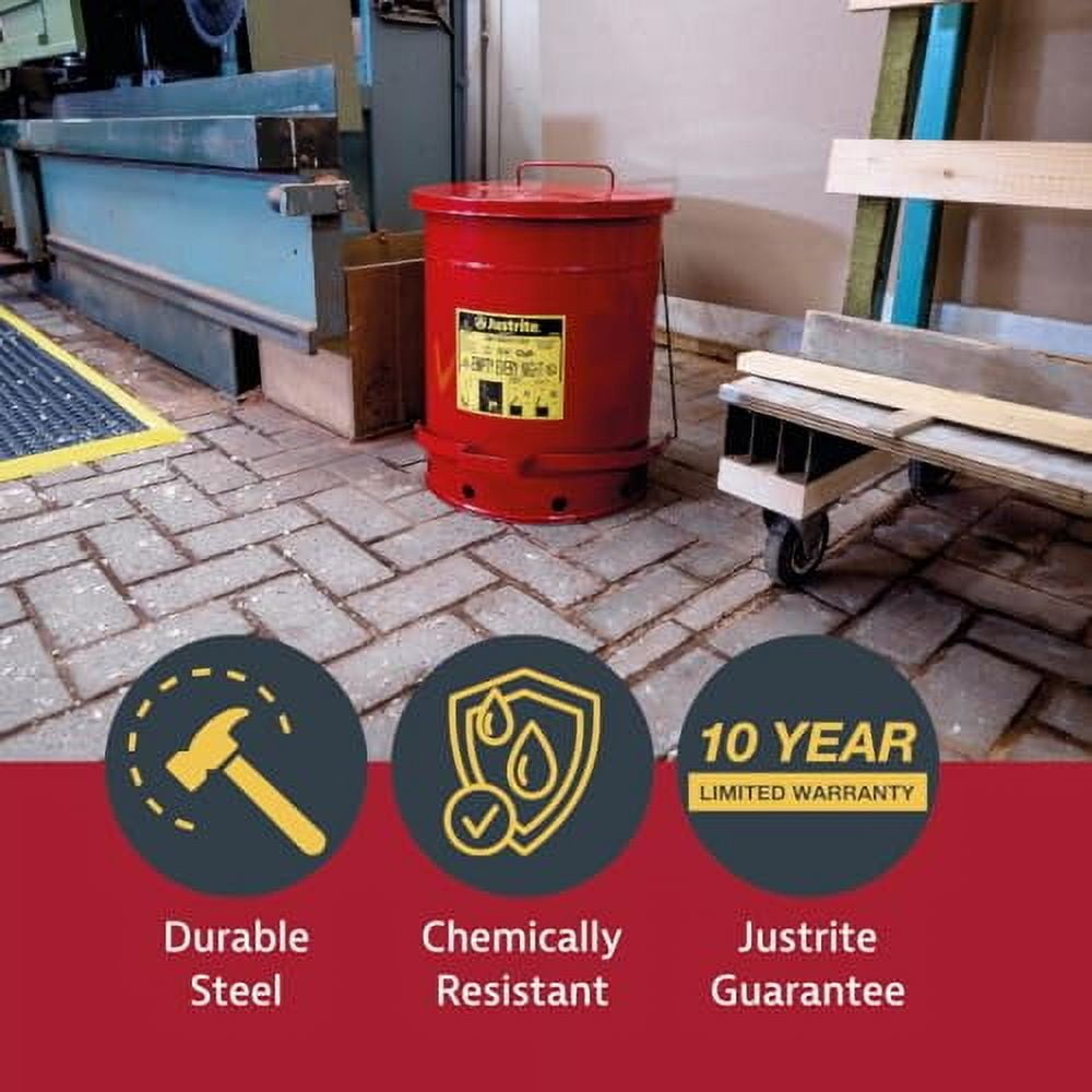 Justrite 6 Gallon Galvanized Steel Oily Waste Can, 16" x 12" Metal Oil ...