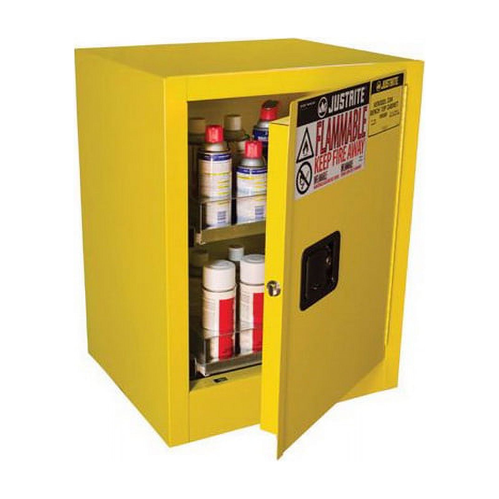 Justrite 890500 1 Door, Manual Close, 2 Drawers, 24 Can Benchtop Flammable Cabinet, Sure-Grip ...