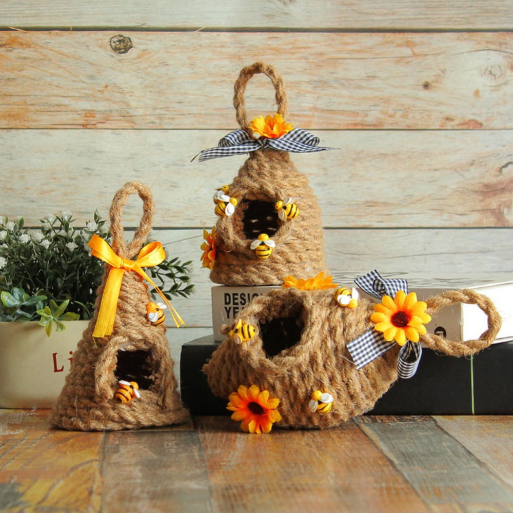 Jute Bee Hive Decor Bee Tiered Tray Decorations Honey Bee Skeps Spring ...