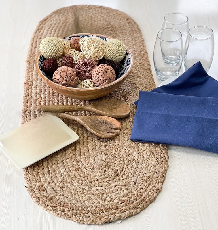 Jute Braided Oval Table Runner | Boho Table mats | Artisanally Woven ...