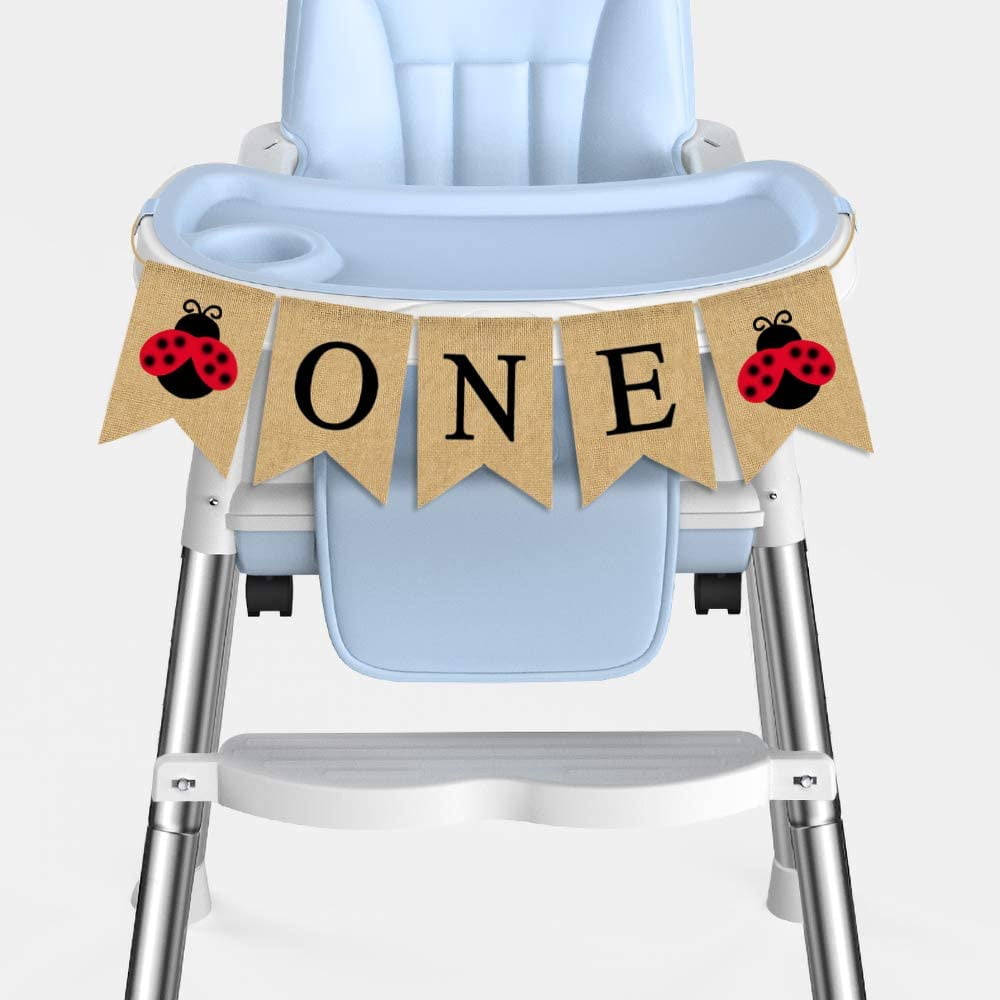 Jute Burlap One Banner With Ladybug Baby Girl 1St Birthday Party High ...