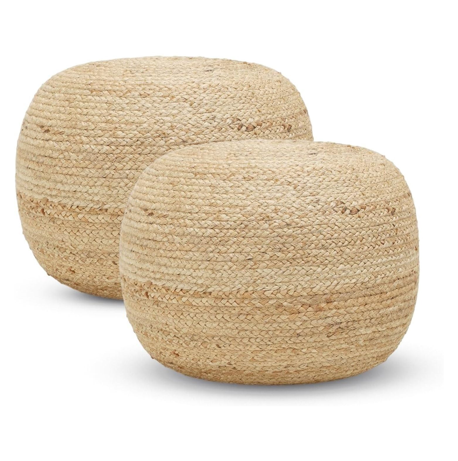 · Jute Circular Jute Pouf Ottoman - Braided Pouffe Accent Sitting Round ...