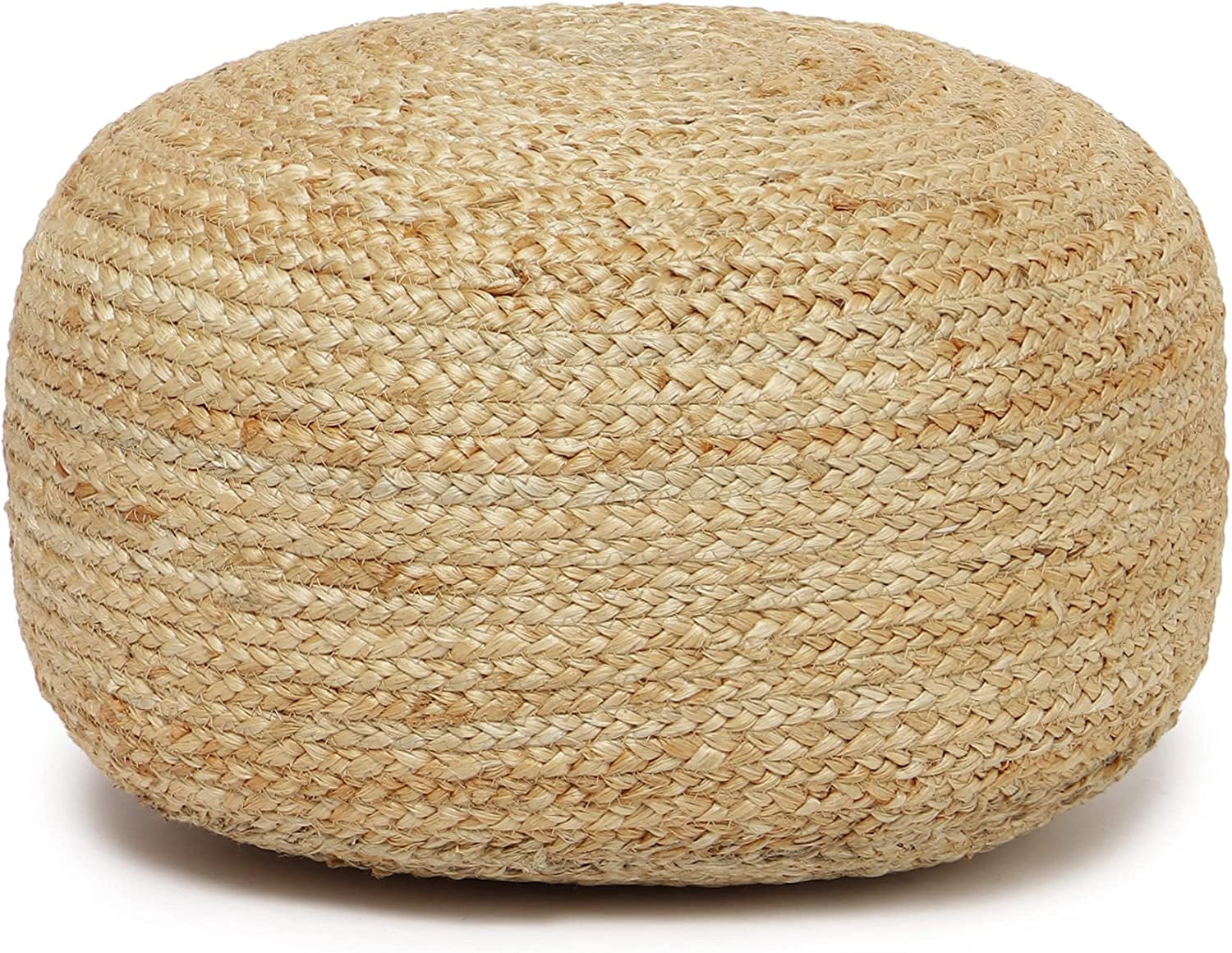 Jute Circular Low Pouf Ottoman - Braided Pouffe Accent Sitting Round Footrest for Living Room ...