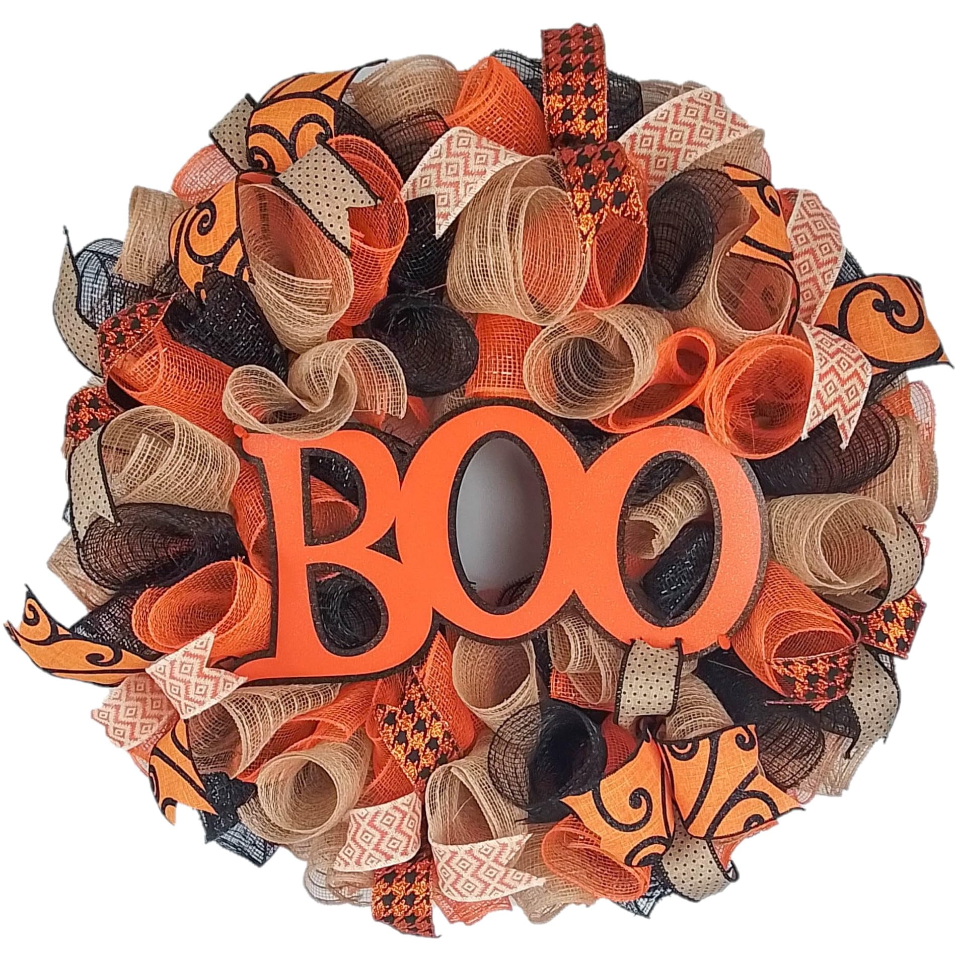 Jute Halloween Door Wreaths - Orange Boo Mesh Welcome Outdoor Front ...