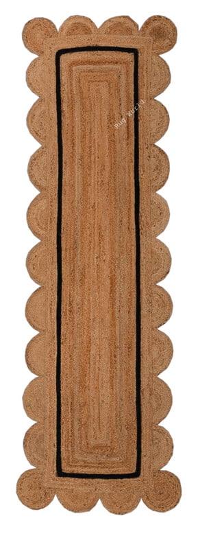 Jute Handbraided Runner Nonslip & Durable Brown-Black Carpet Scalloped ...