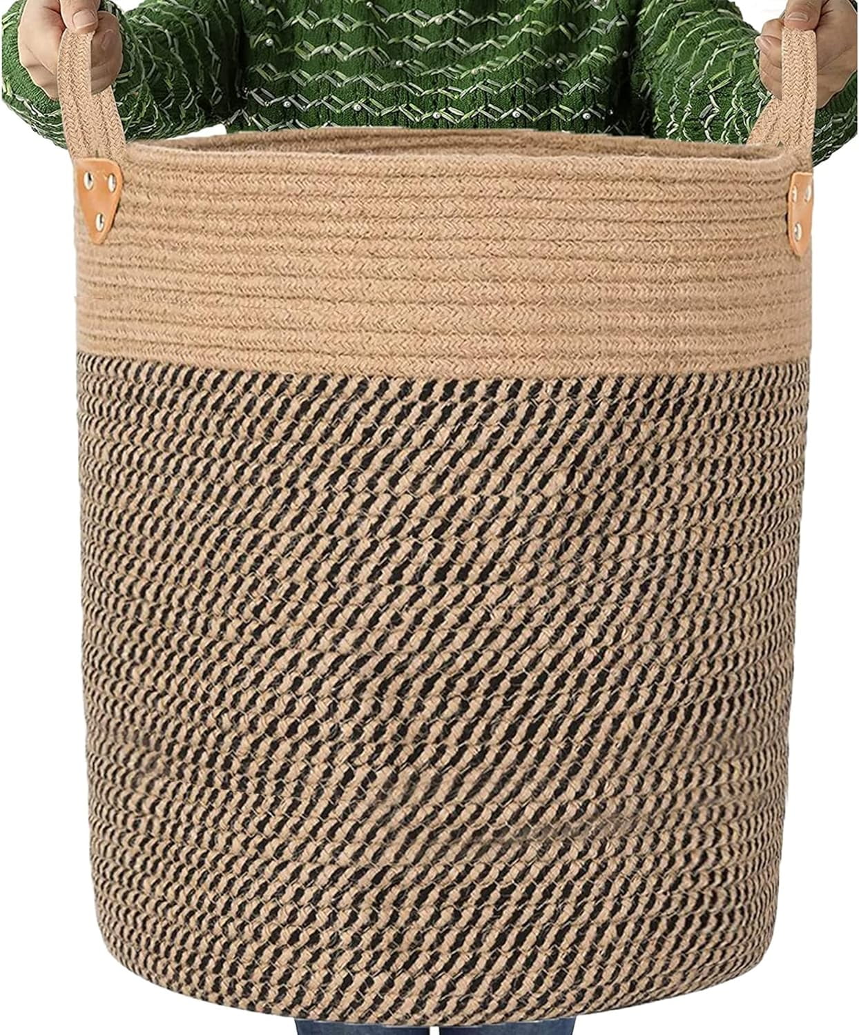 Jute Laundry Hamper Large Woven Rope Storage Basket with Handles 20 ...