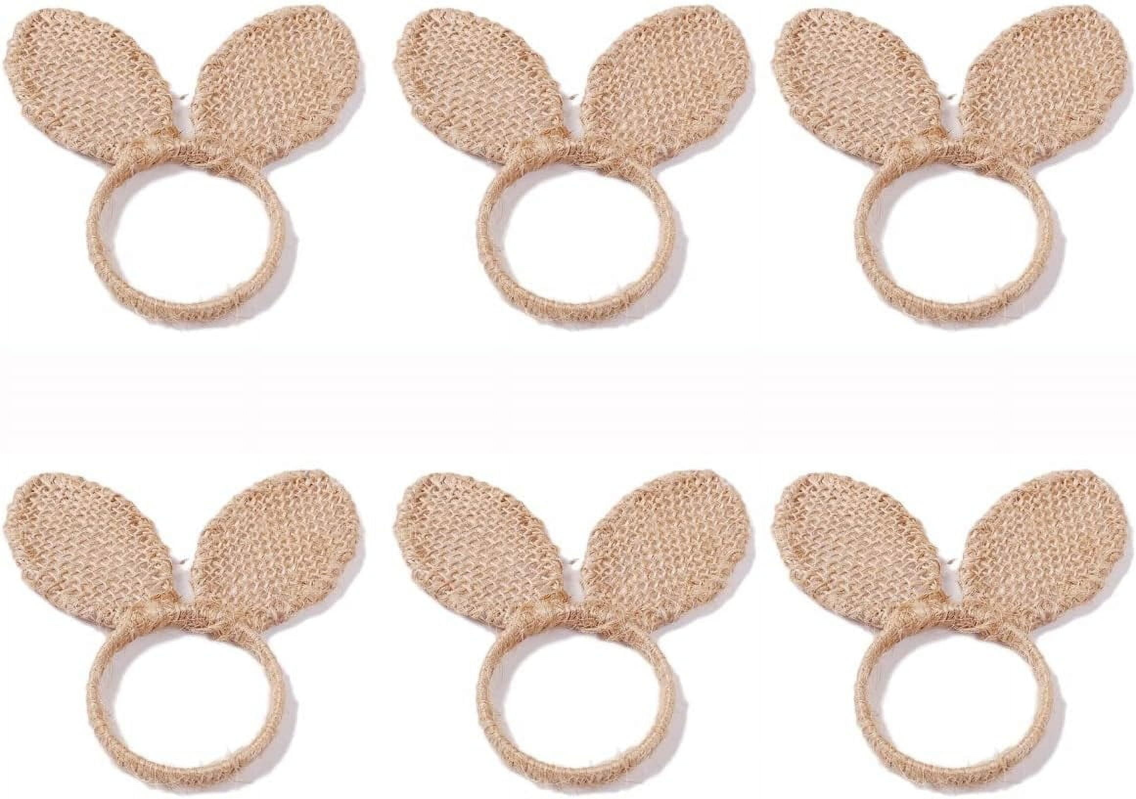 Jute Napkin Rings Set of 6, Easter Bunny Ears Napkin Rings Holder ...