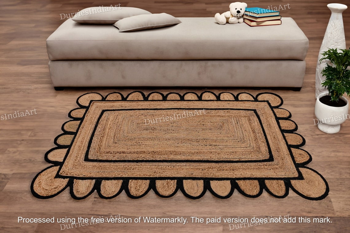 Jute Scalloped Rug, Bohemian Rug, Natural Jute Rug, Boho Decor Rug ...