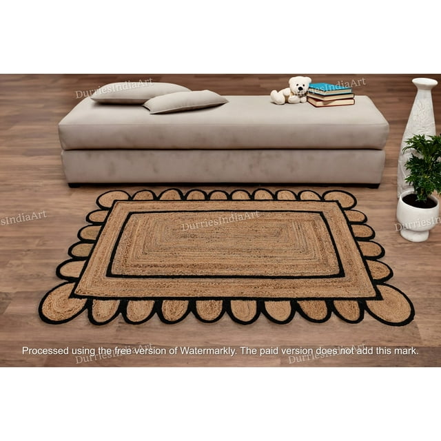 Jute Scalloped Rug, Bohemian Rug, Natural Jute Rug, Boho Decor Rug ...