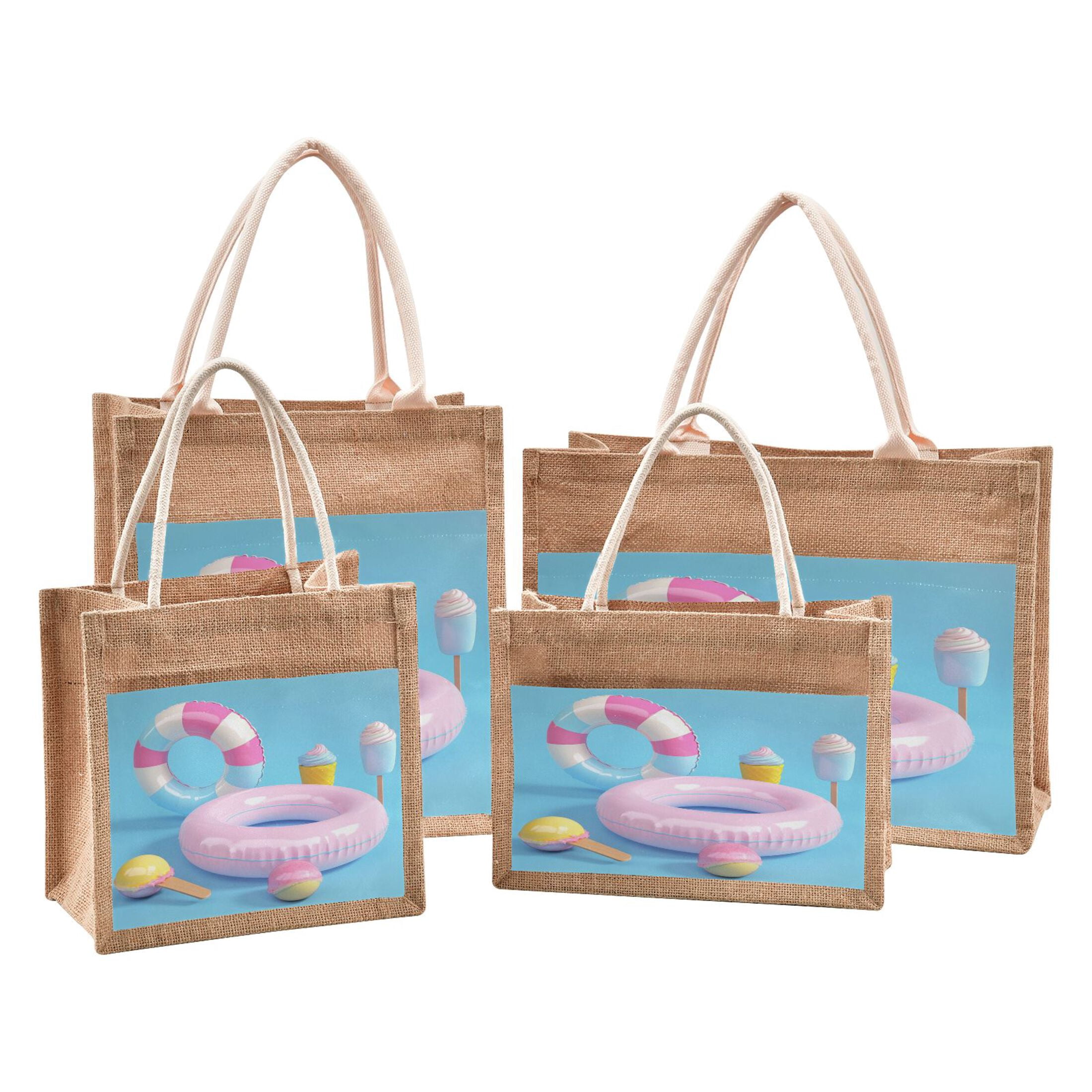 Jute Tote Bag with Zipper Pocket Reusable Grocery Shopping Bags for ...