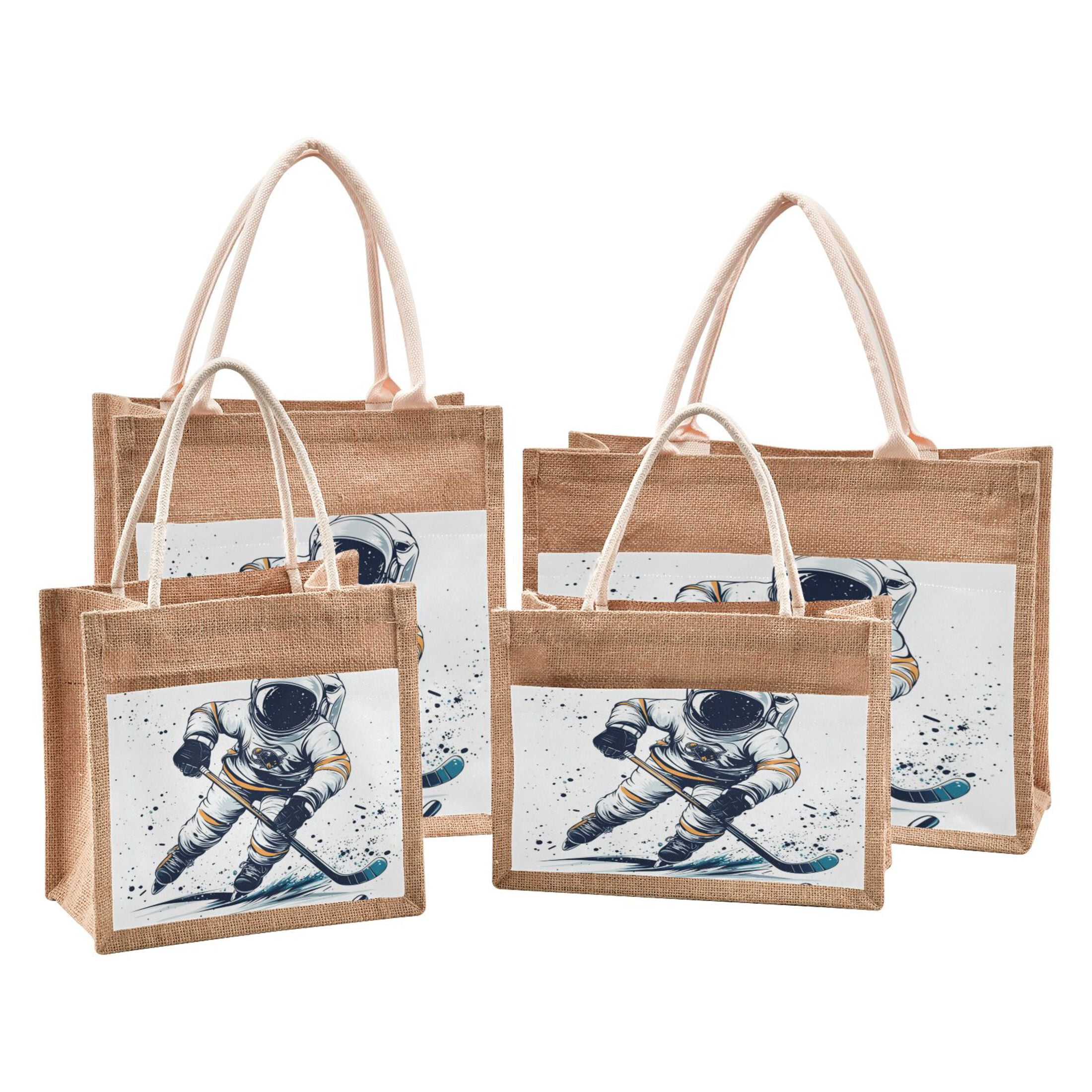 Jute Tote Bag with Zipper Pocket Reusable Grocery Shopping Bags for ...
